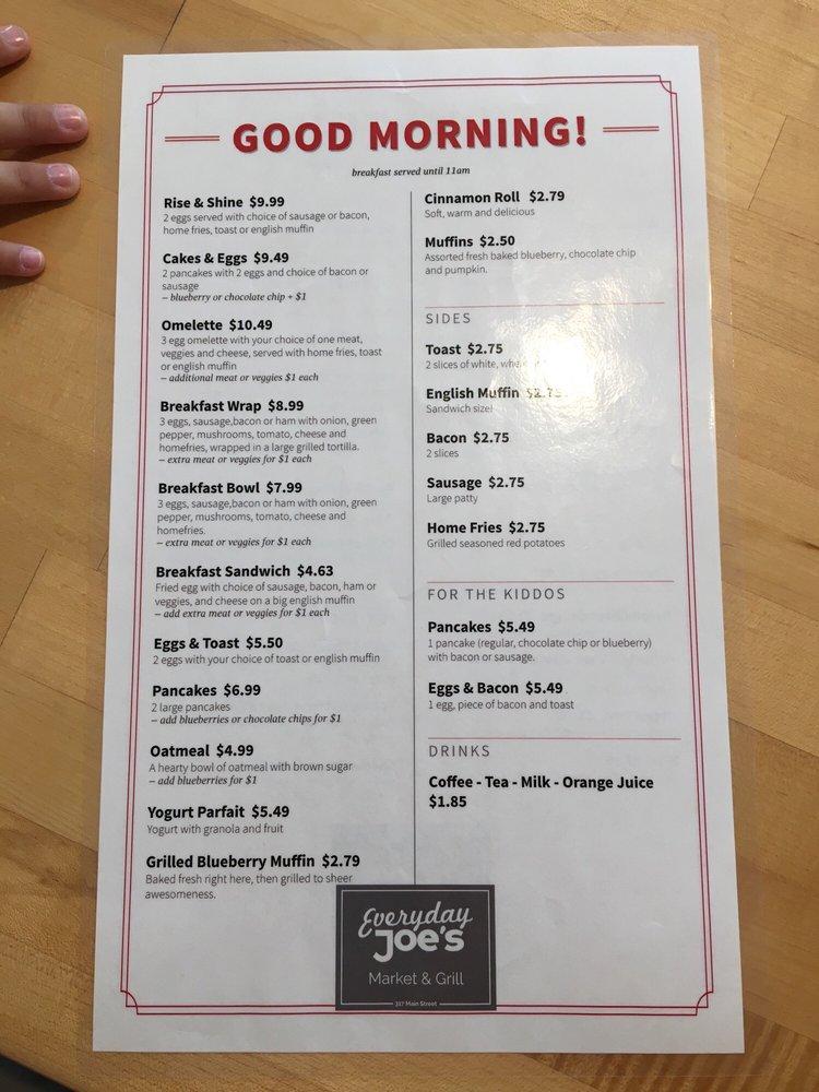 Menu at Everyday Joe's restaurant, Bar Harbor, 317 Main St