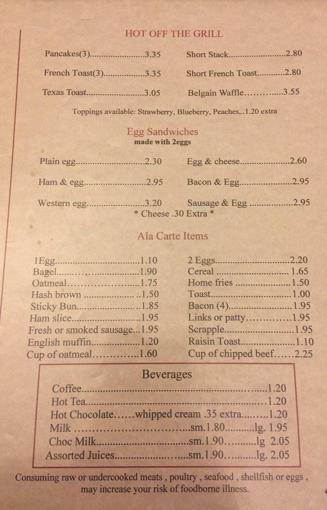 Menu at Jak's Downtown Diner restaurant, Topton