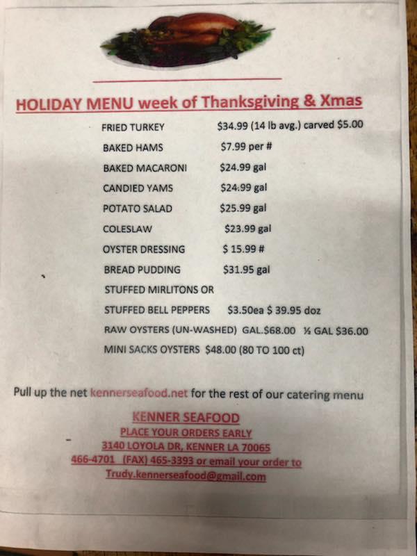 Menu at Kenner Seafood, Market, Restaurant & Catering, Kenner