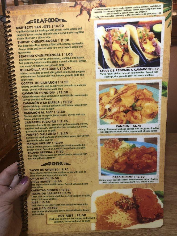 Menu at Mi Casa Azteca restaurant, Independence
