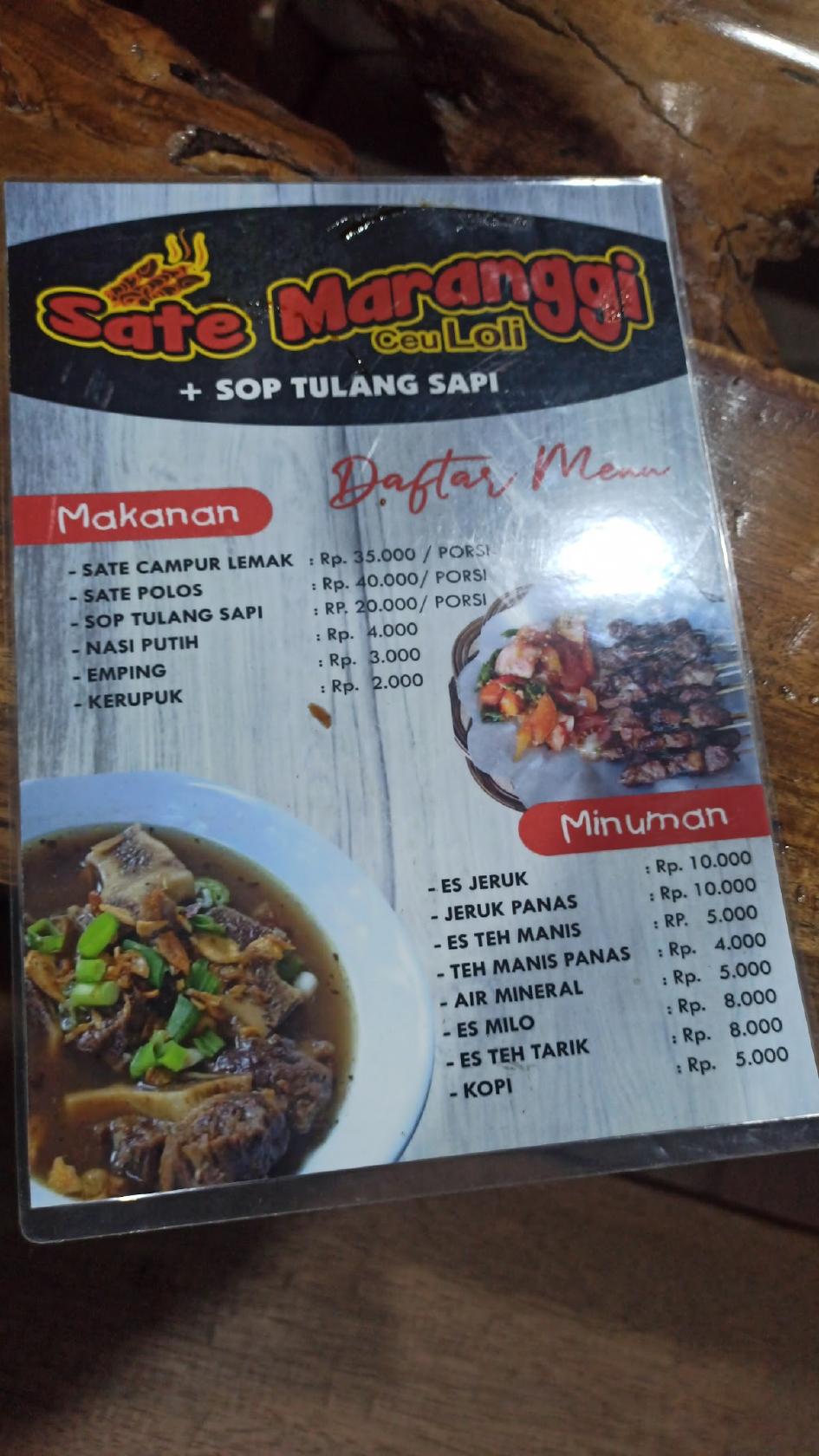 Carta del restaurante Sate Maranggi Ceu Loli, Bogor, Jl. Pandu Raya No.3