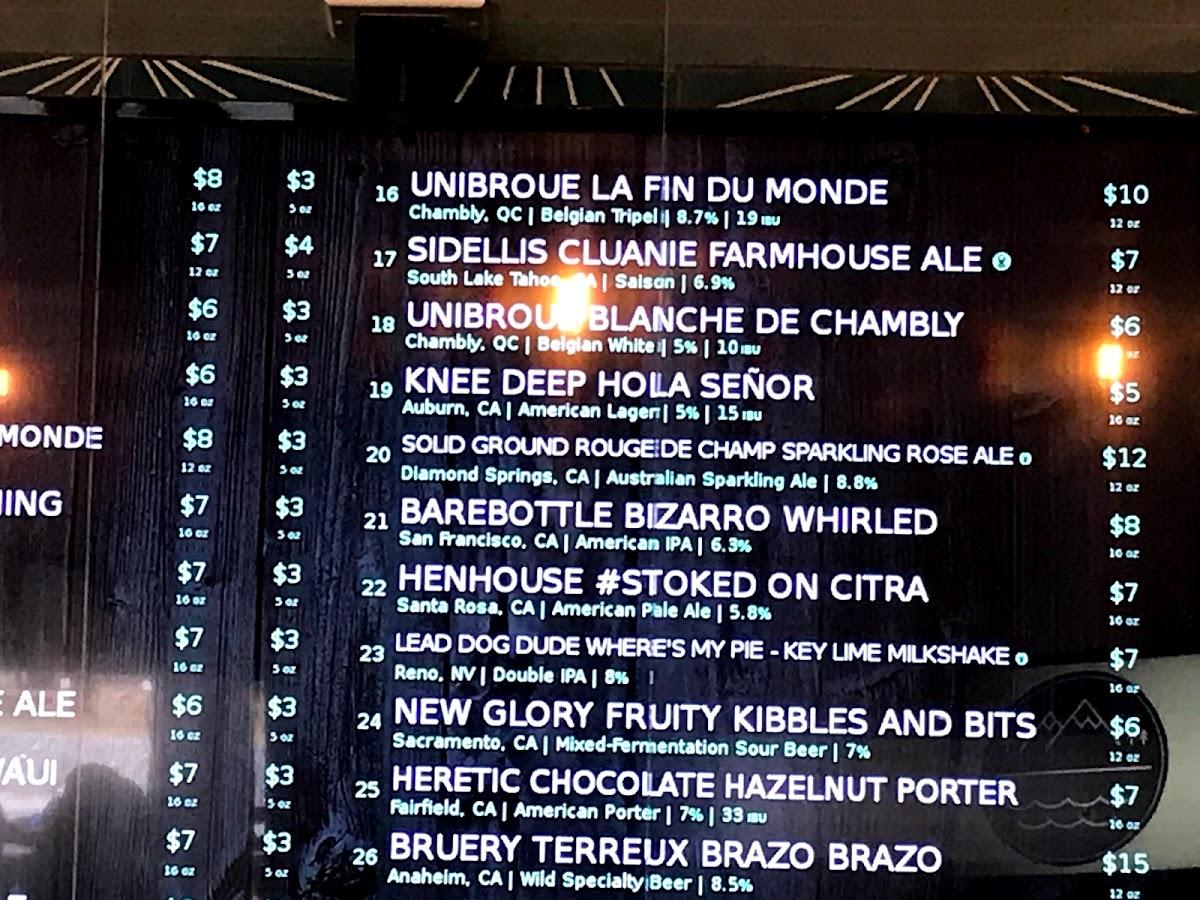 Carta del pub y bar The Hangar - Taproom & Bottle Shop, South Lake Tahoe