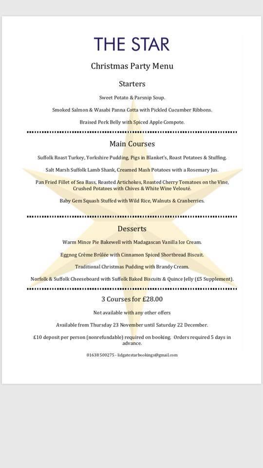 Menu at The Star at Lidgate pub & bar, England