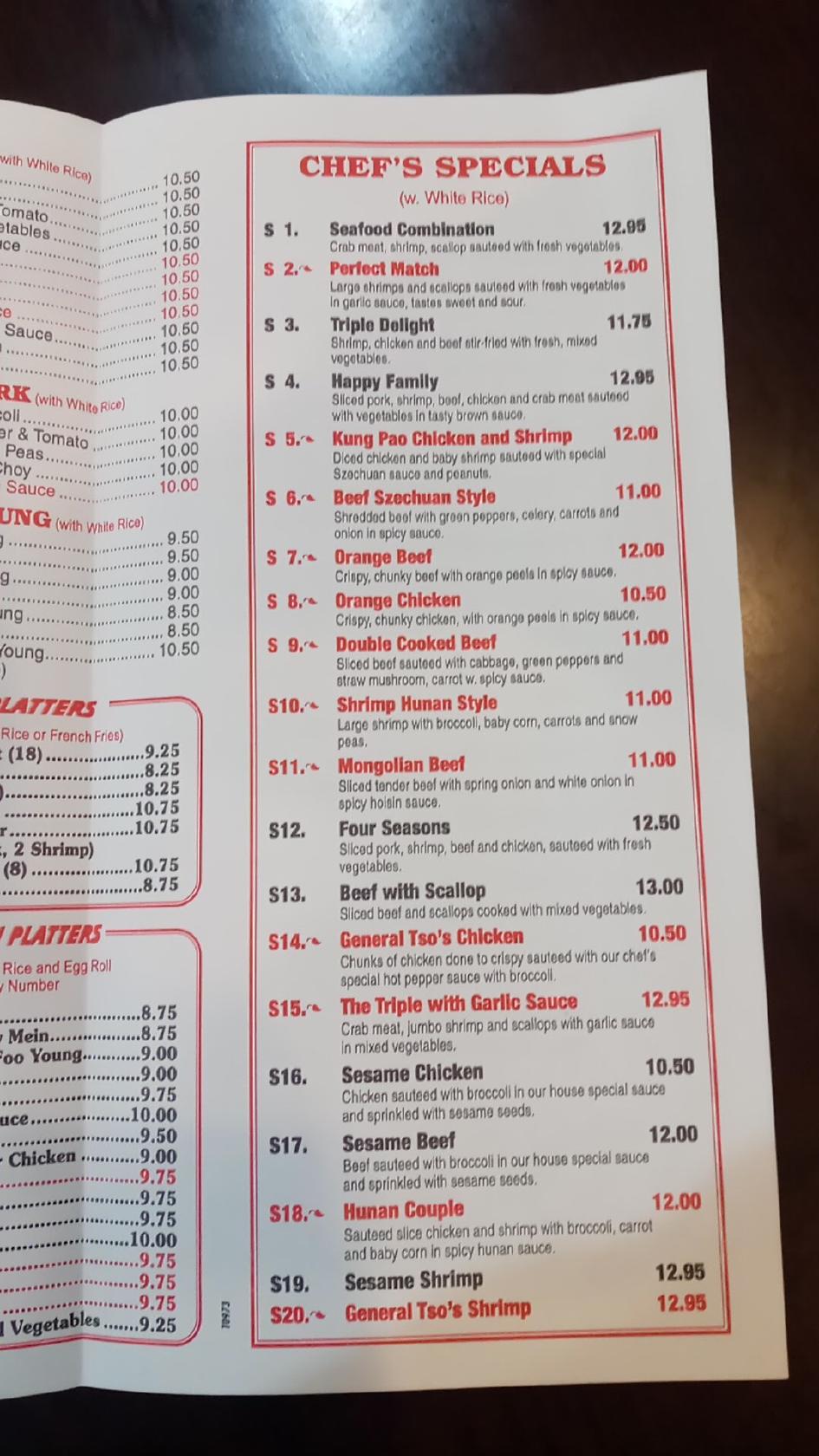 Menu at Top China 88 restaurant, Bowie