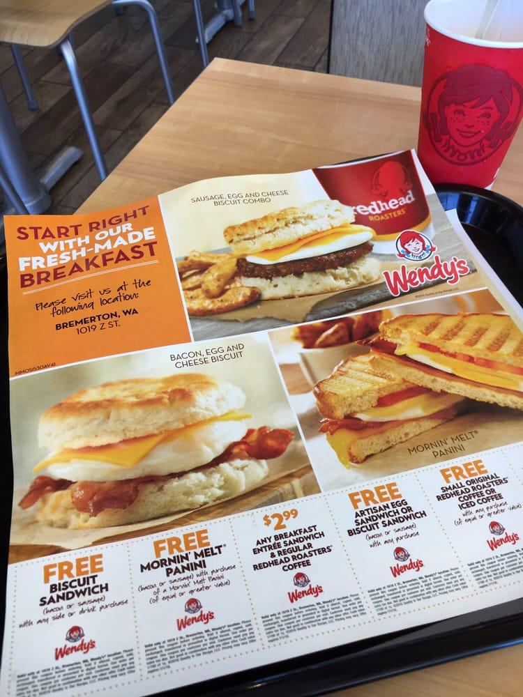 Menu at Wendy's fast food, Bremerton, 20 Dewey St Building 1019