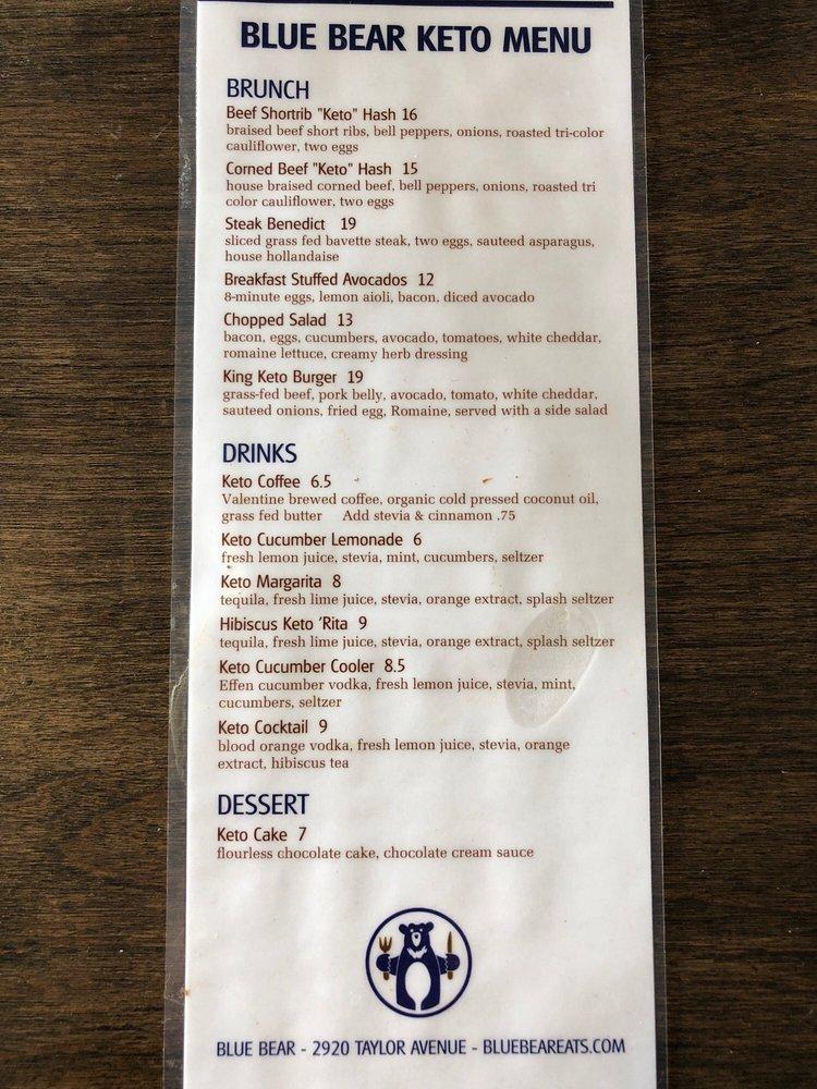 Menu at Blue Bear restaurant, Racine