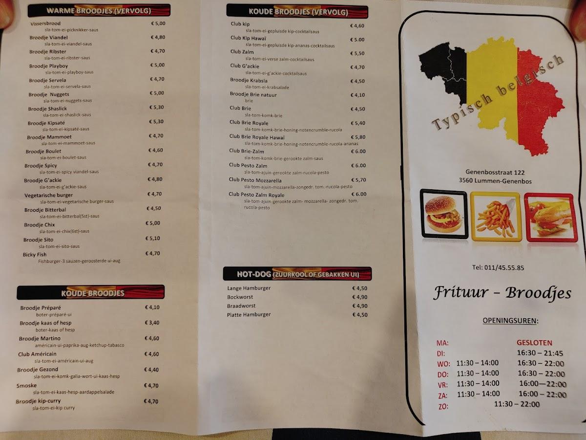 Speisekarte von Frituur Typisch Belgisch, Lummen