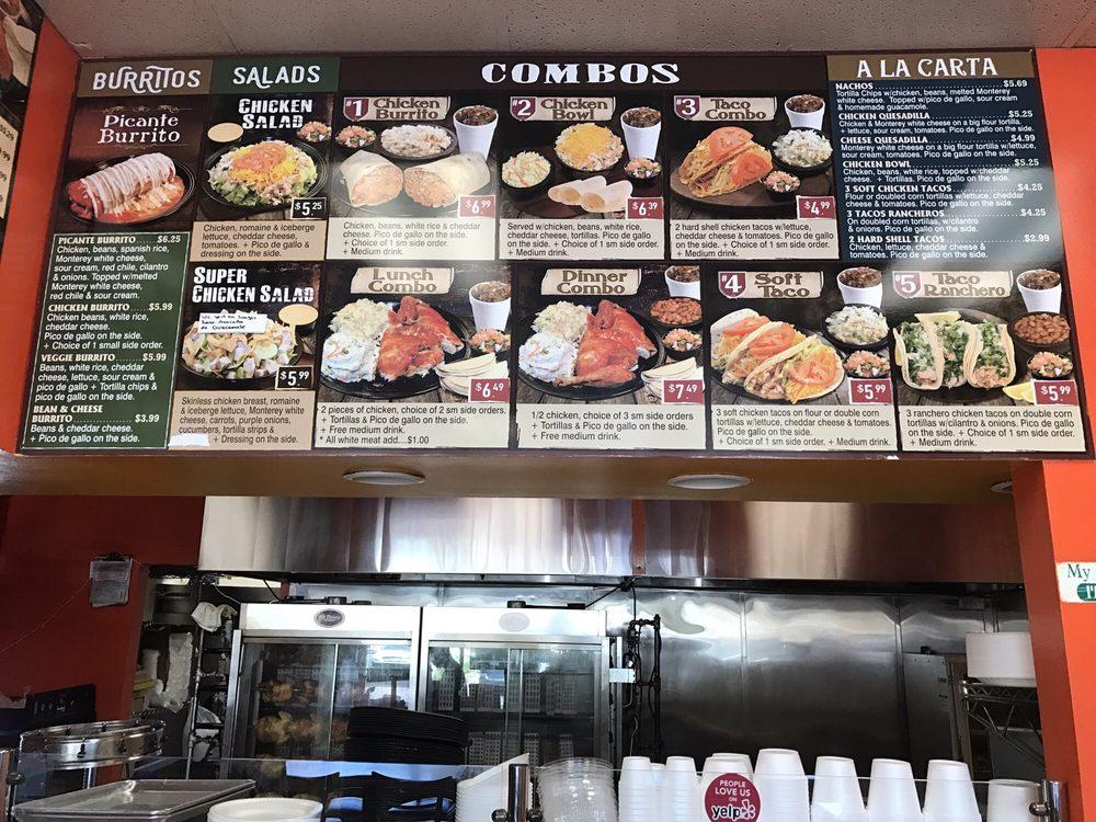 Menu at Juan's Super Pollo restaurant, Irwindale