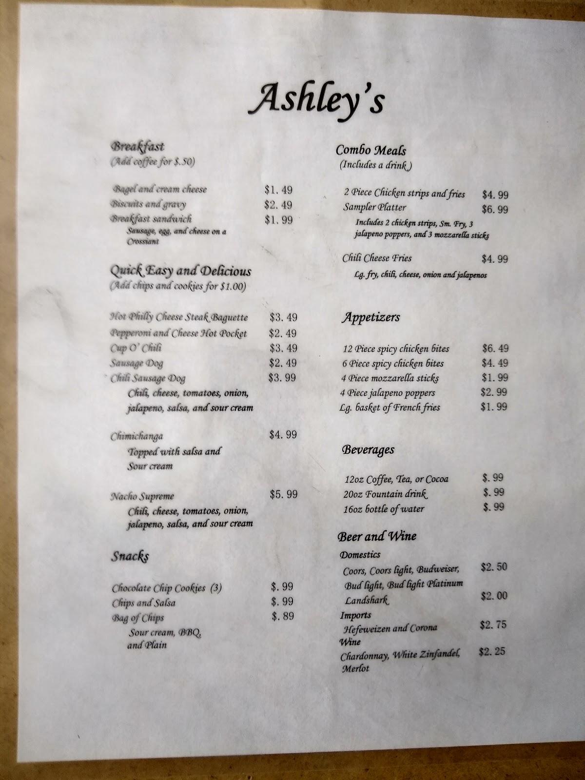 Menu at Ashley's Deli cafe, Bend, NE 3rd St #100
