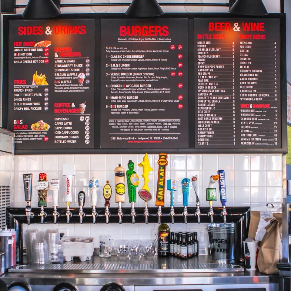 Menu at Burgers and Shakes pub & bar, Hollywood