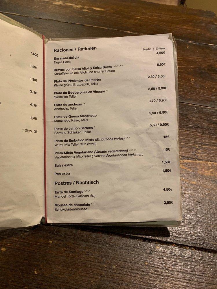 Menu at El Pepe pub & bar, Berlin