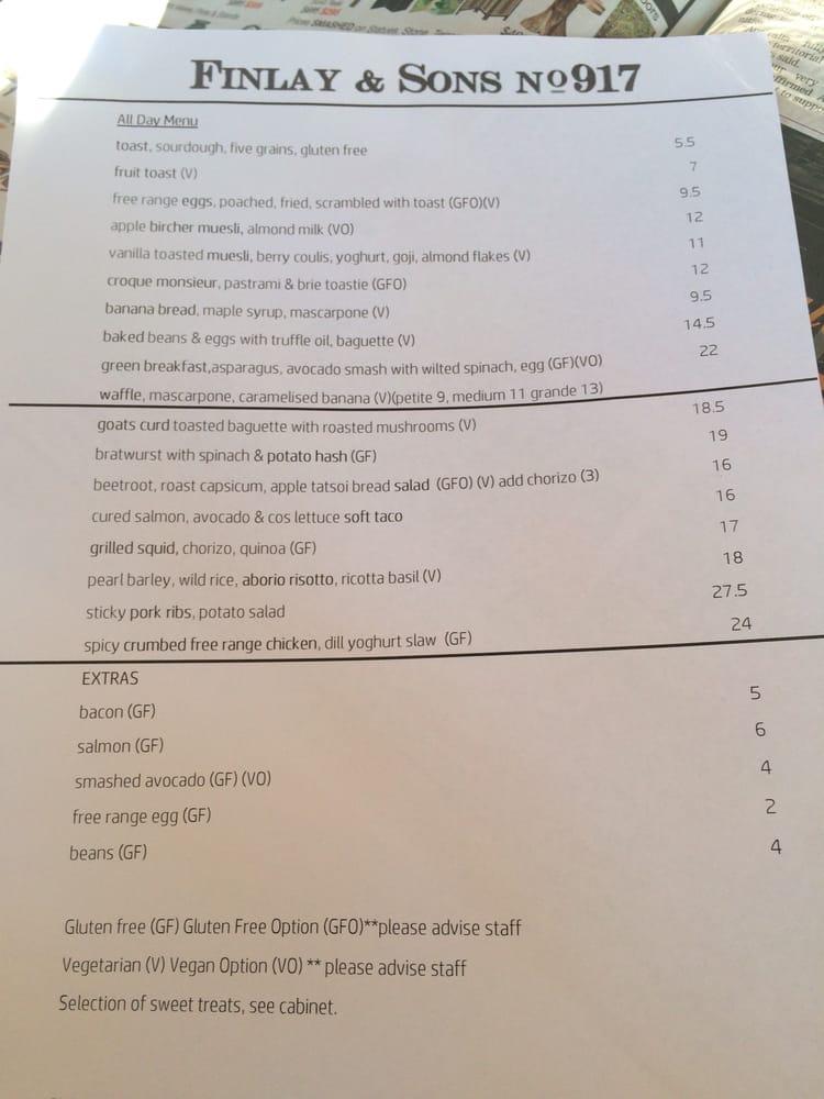 Menu at Finlay & Sons cafe, Inglewood