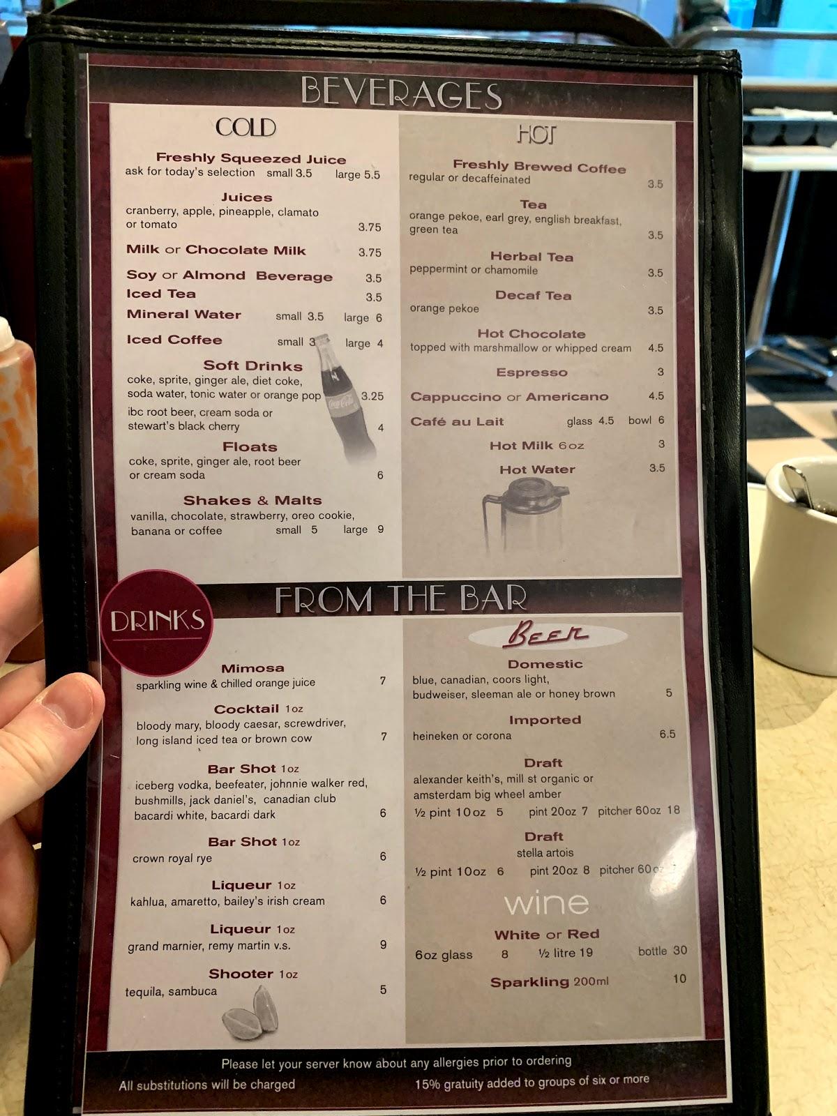 Menu at Flo's Diner restaurant, Toronto