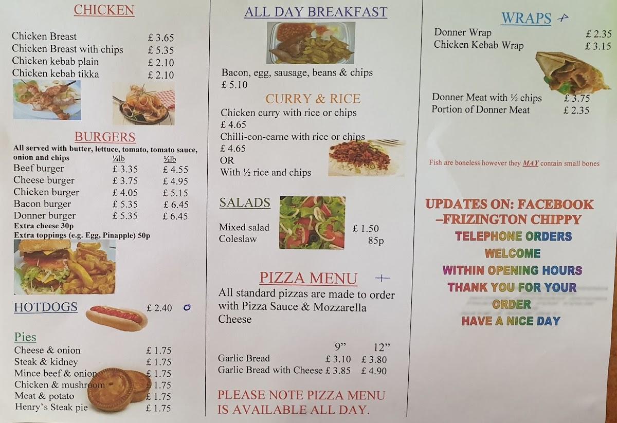 Carta del restaurante Frizington Chippy, Frizington