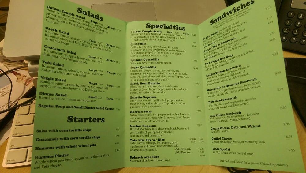 Menu at Golden Temple Health Foods pub & bar, Birmingham