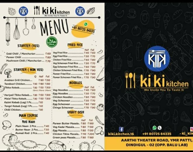 Menu at Kiki kitchen, Dindigul, Balu lab