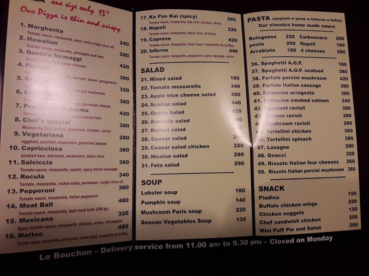 Menu at Le Bouchon parisien restaurant, Pak Kret