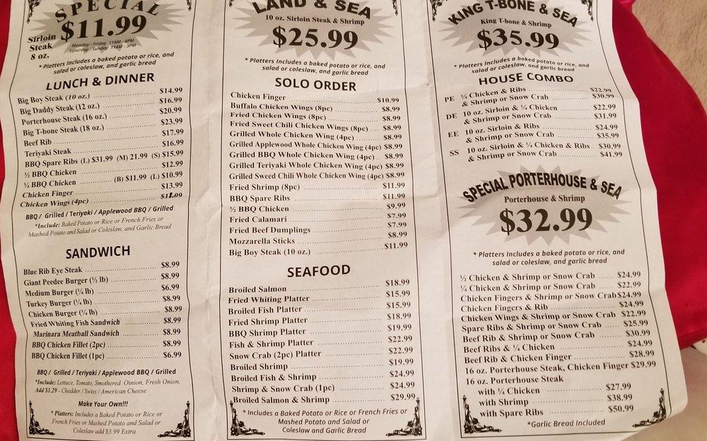 Menu at Pee Dee Steak House steakhouse, New York City, 3rd Ave