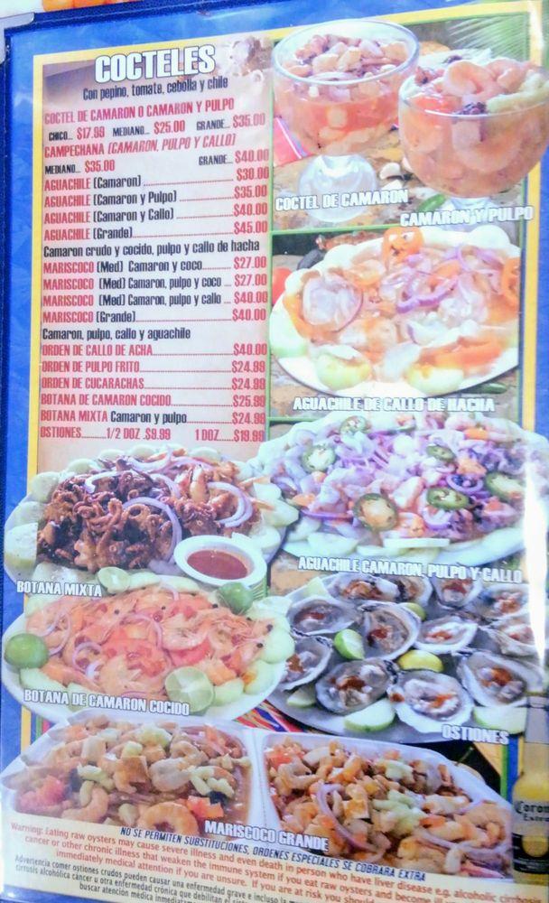 Menu at Mariscos Camacho restaurant, Upland