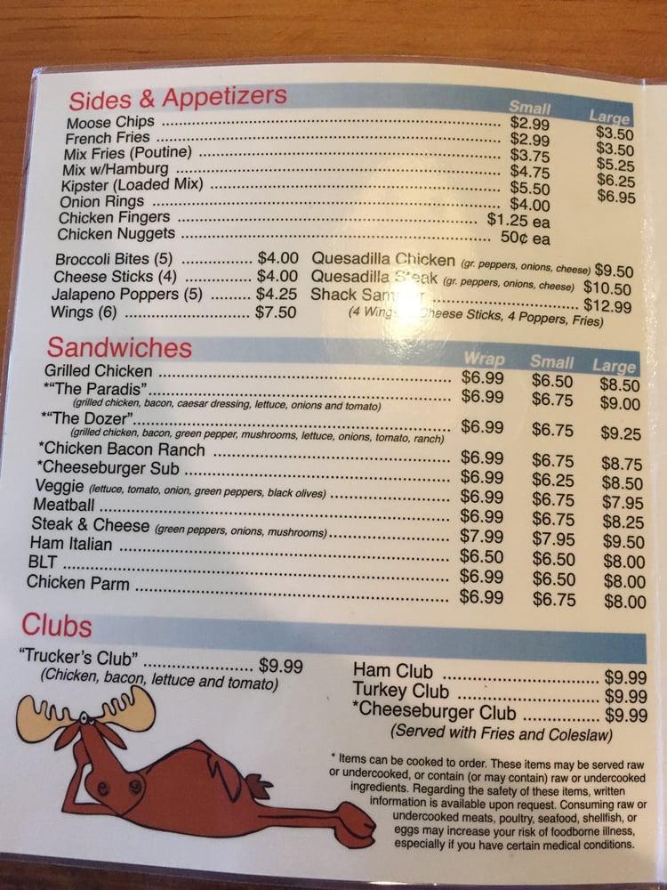 Menu at Mooseshack II restaurant, Fort Kent