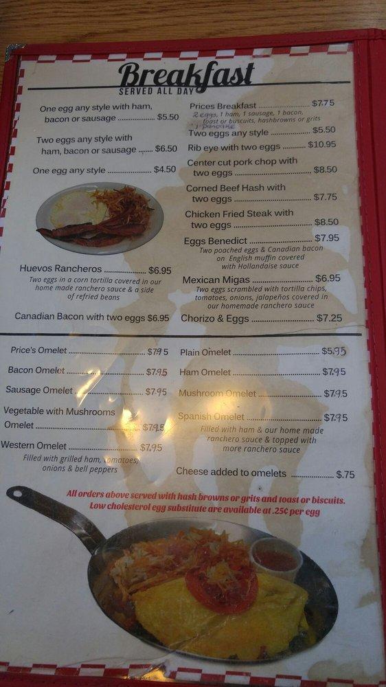 Menu at Price's Chef restaurant, Corpus Christi