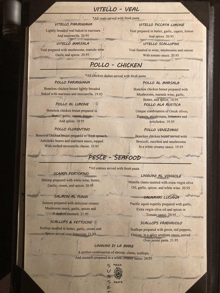 Menu at Sunset Pizza & Pasta pub & bar, Long Beach
