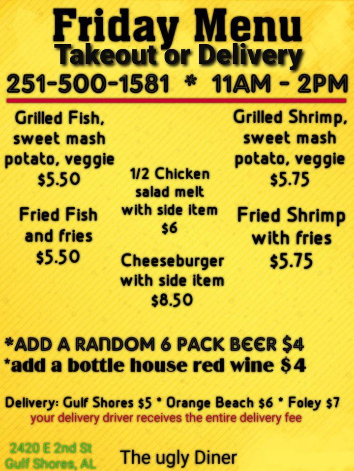 Menu at The ugly Diner restaurant, Gulf Shores