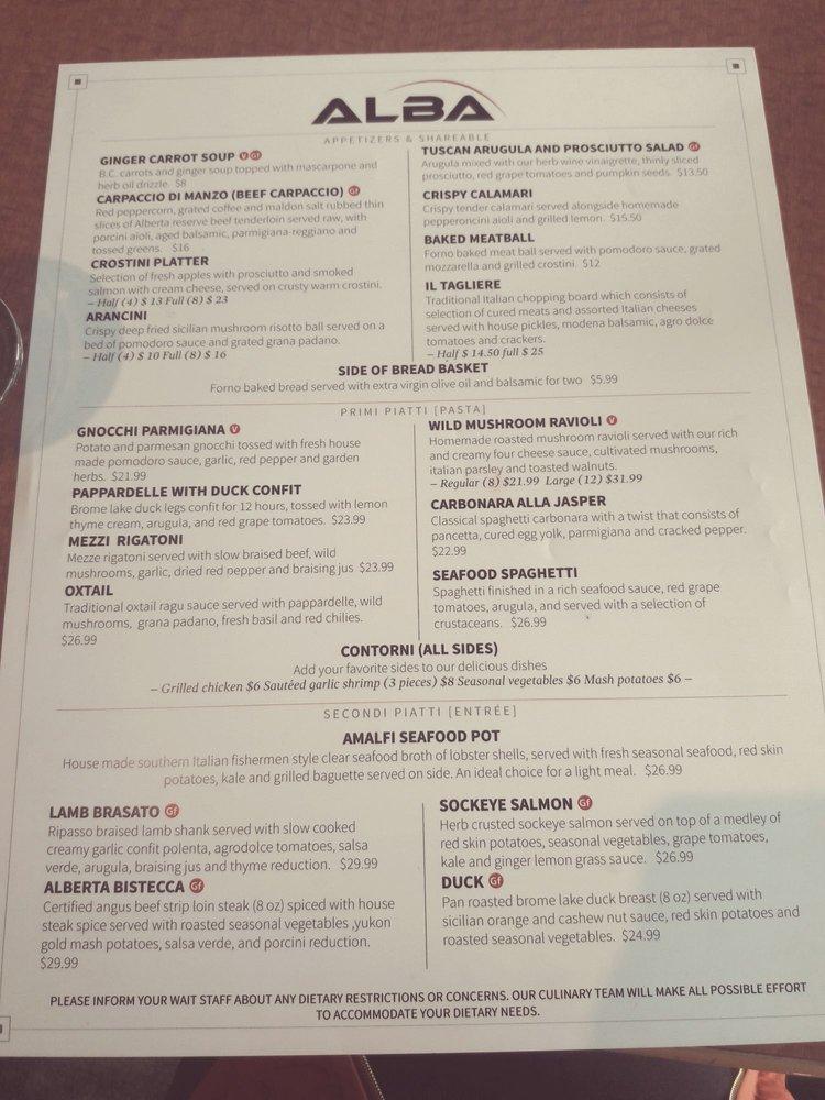 Menu at ALBA Restaurant, Jasper