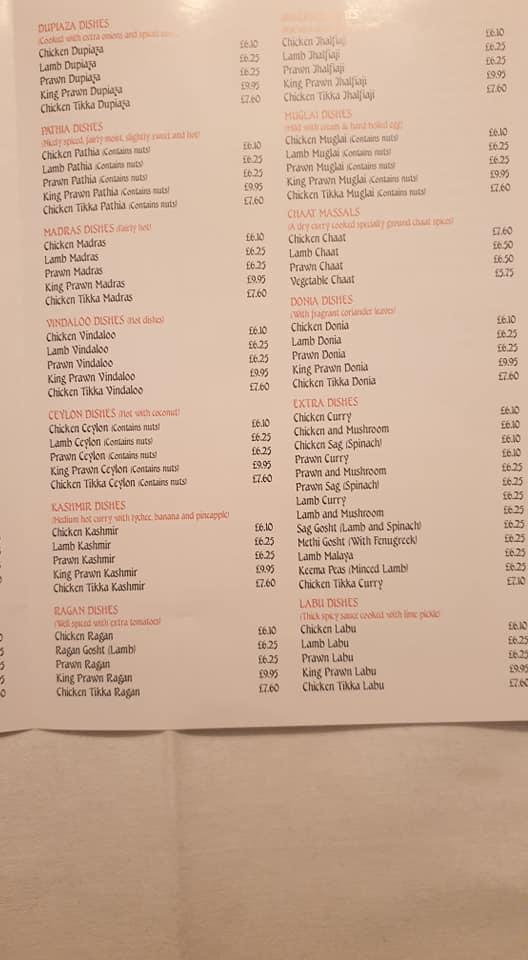 Menu at Akbar Tandoori, Eaton Socon