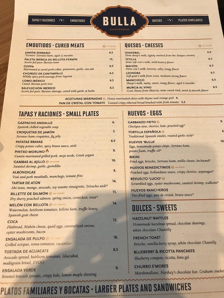 Menu at Bulla Gastrobar, Plano, Legacy Dr #180