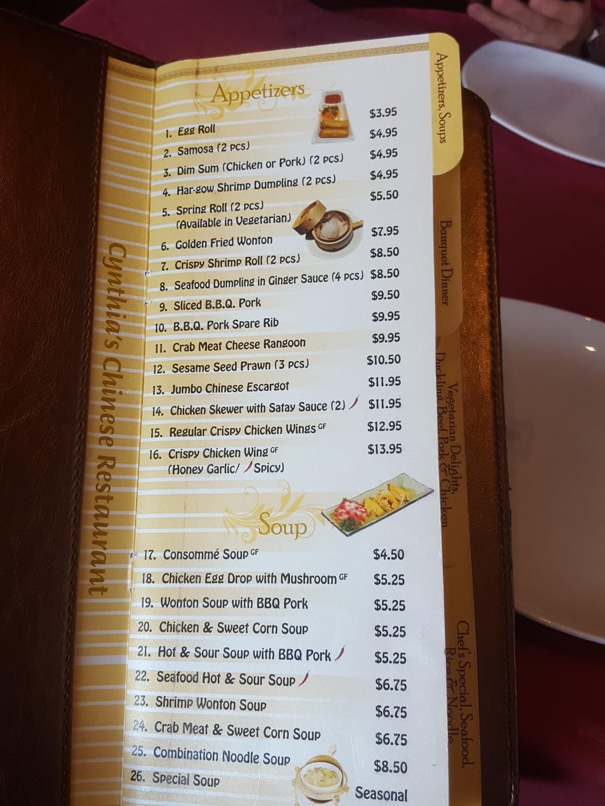 Menu at Cynthia's Chinese Restaurant - Oakville, Oakville, Neyagawa Blvd #1
