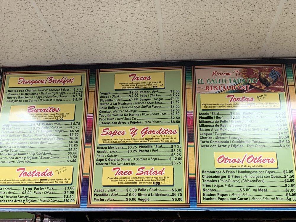 Menu at El Gallo Giro restaurant, Chicago, W 63rd St