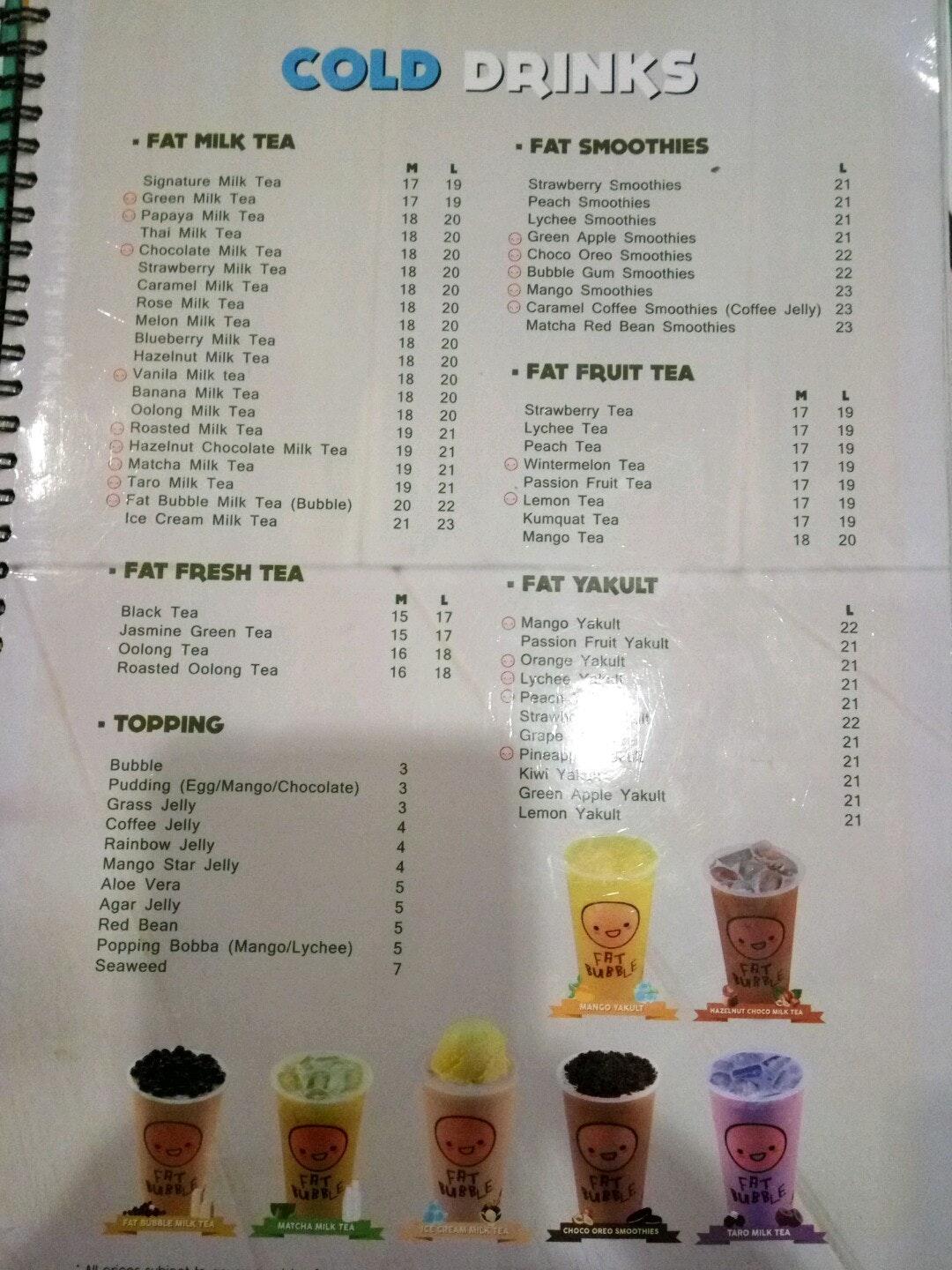 Menu at Fat Bubble cafe, Semarang, Jl. MT. Haryono No.609
