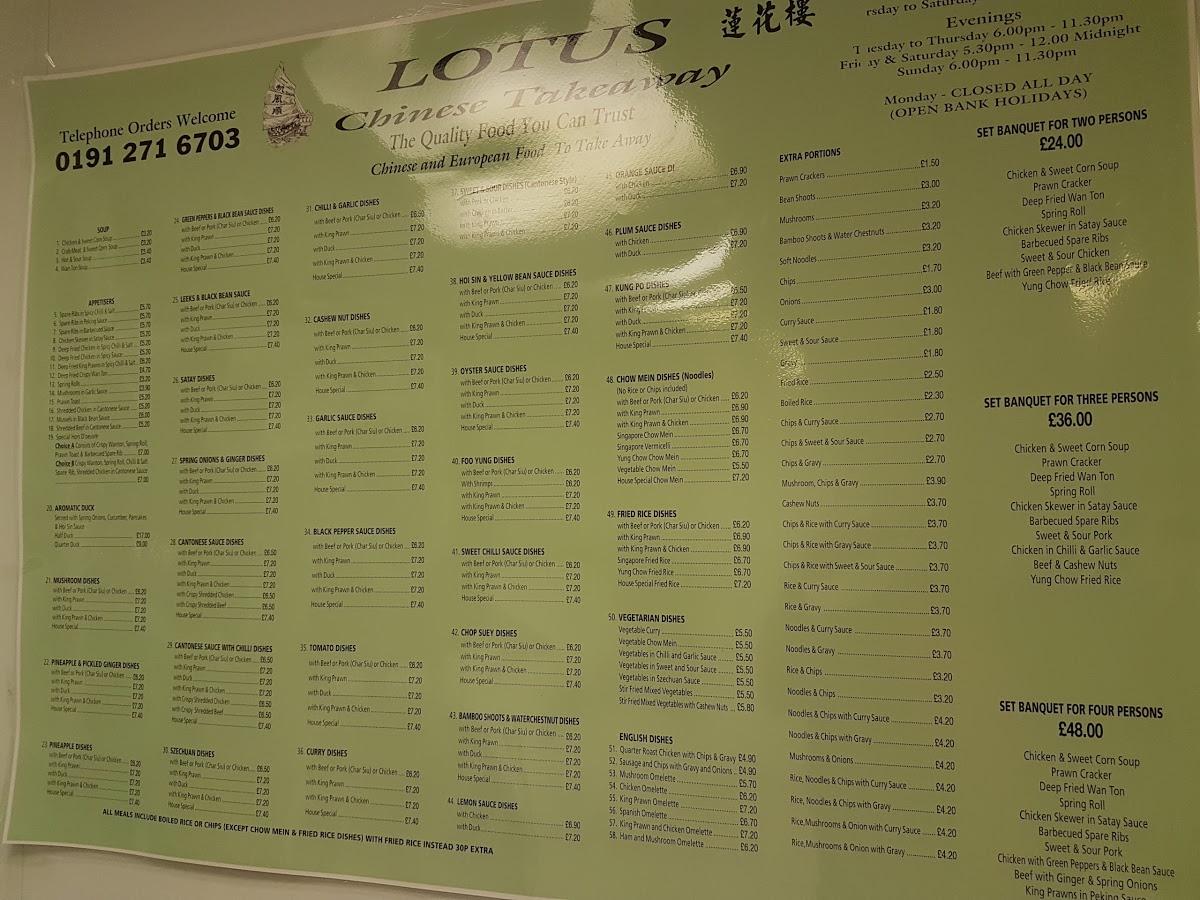 Menu at Lotus Chinese Take Away fast food, Newcastle upon Tyne