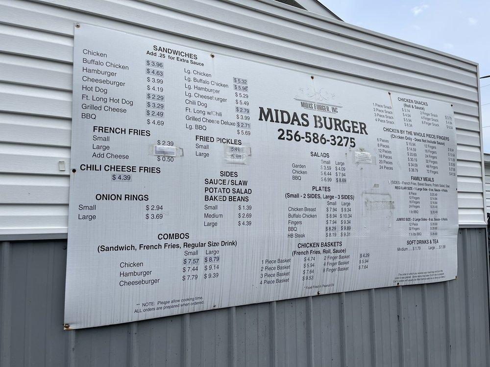 Menu at Midas Burger restaurant, Arab
