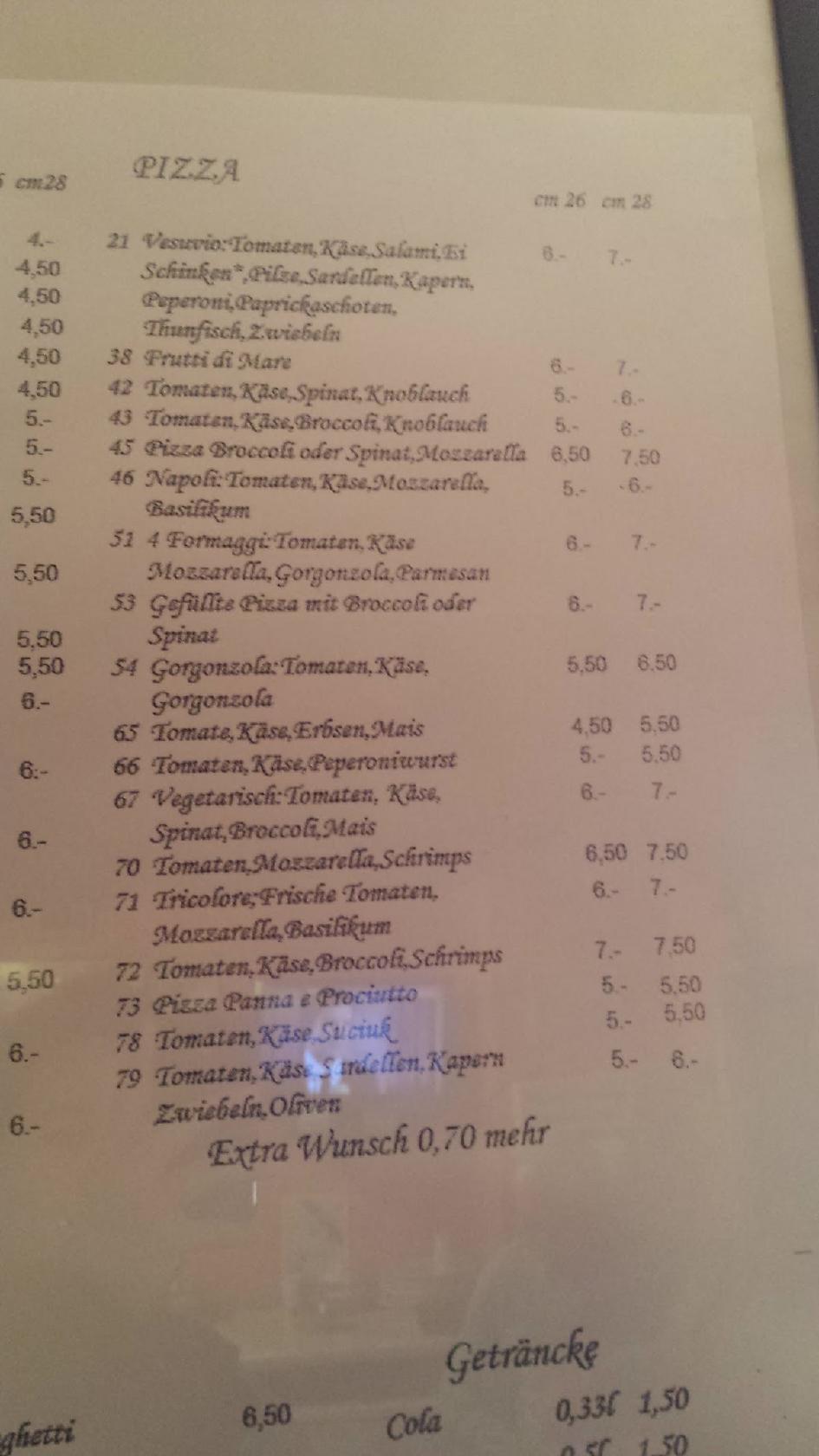 Menu at Pizzeria Lucky-Luke, Frankfurt