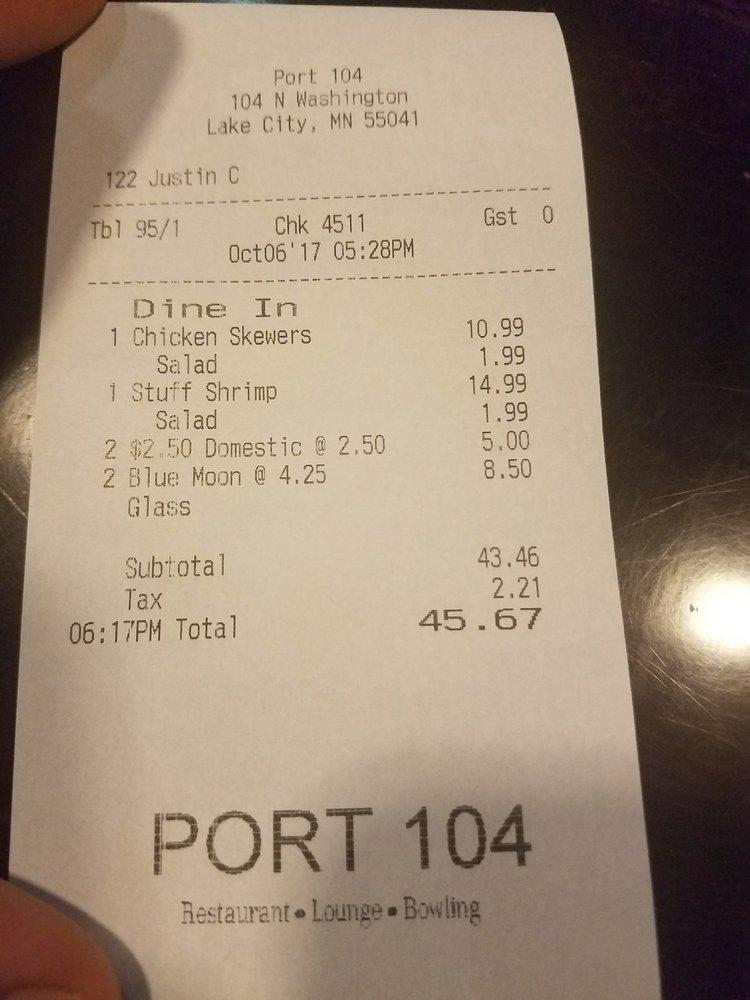 Menu at Port 104 pub & bar, Lake City, 104 N Washington St