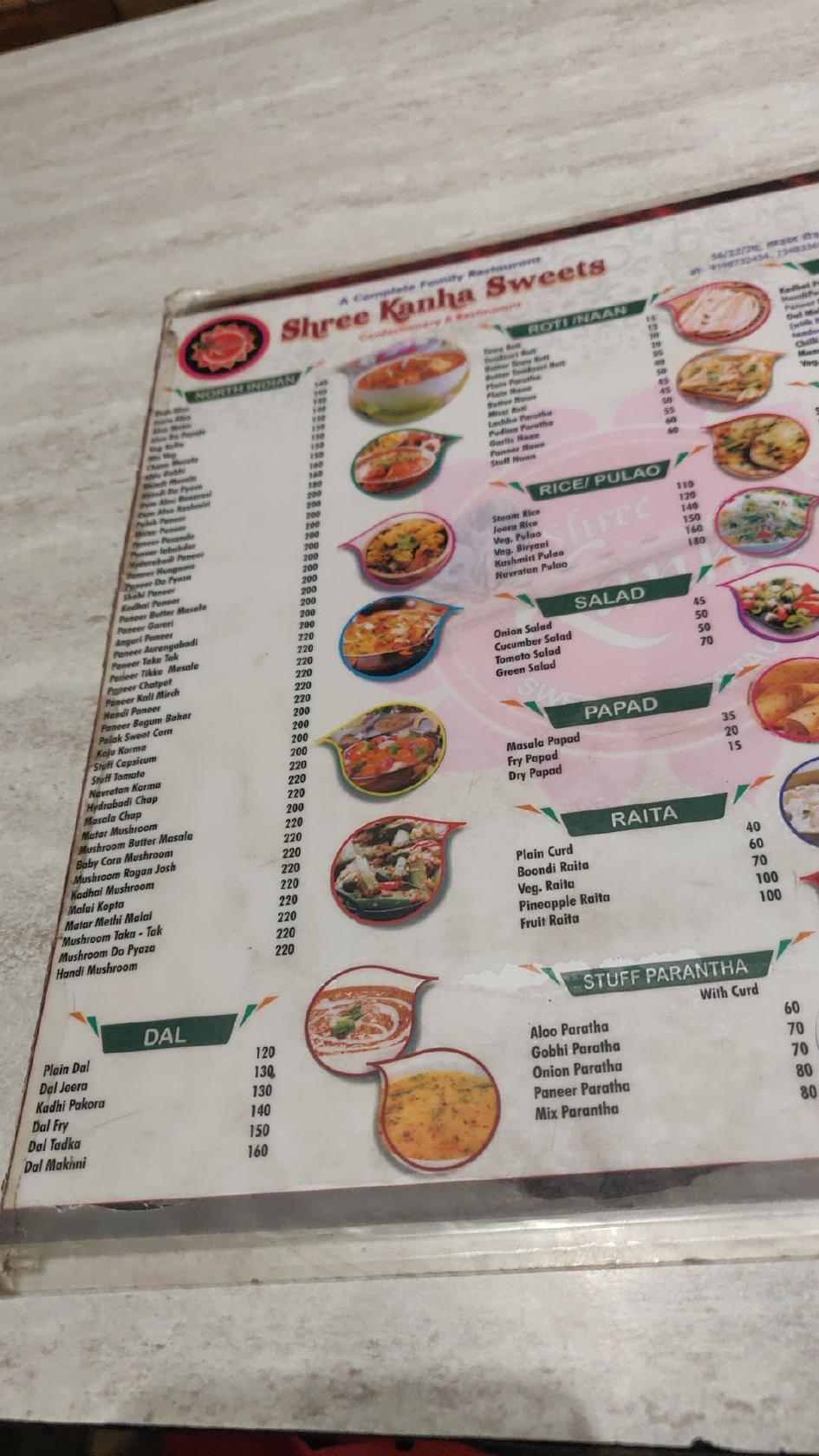 Menu at Shree Kanha Sweets Confectionary And Restaurant, India