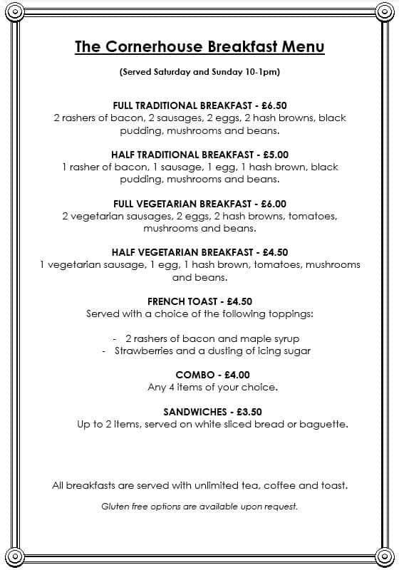Menu at The Cornerhouse pub & bar, Beverley