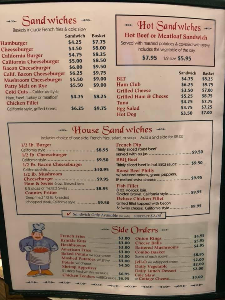 Menu at Time Out restaurant, Washburn