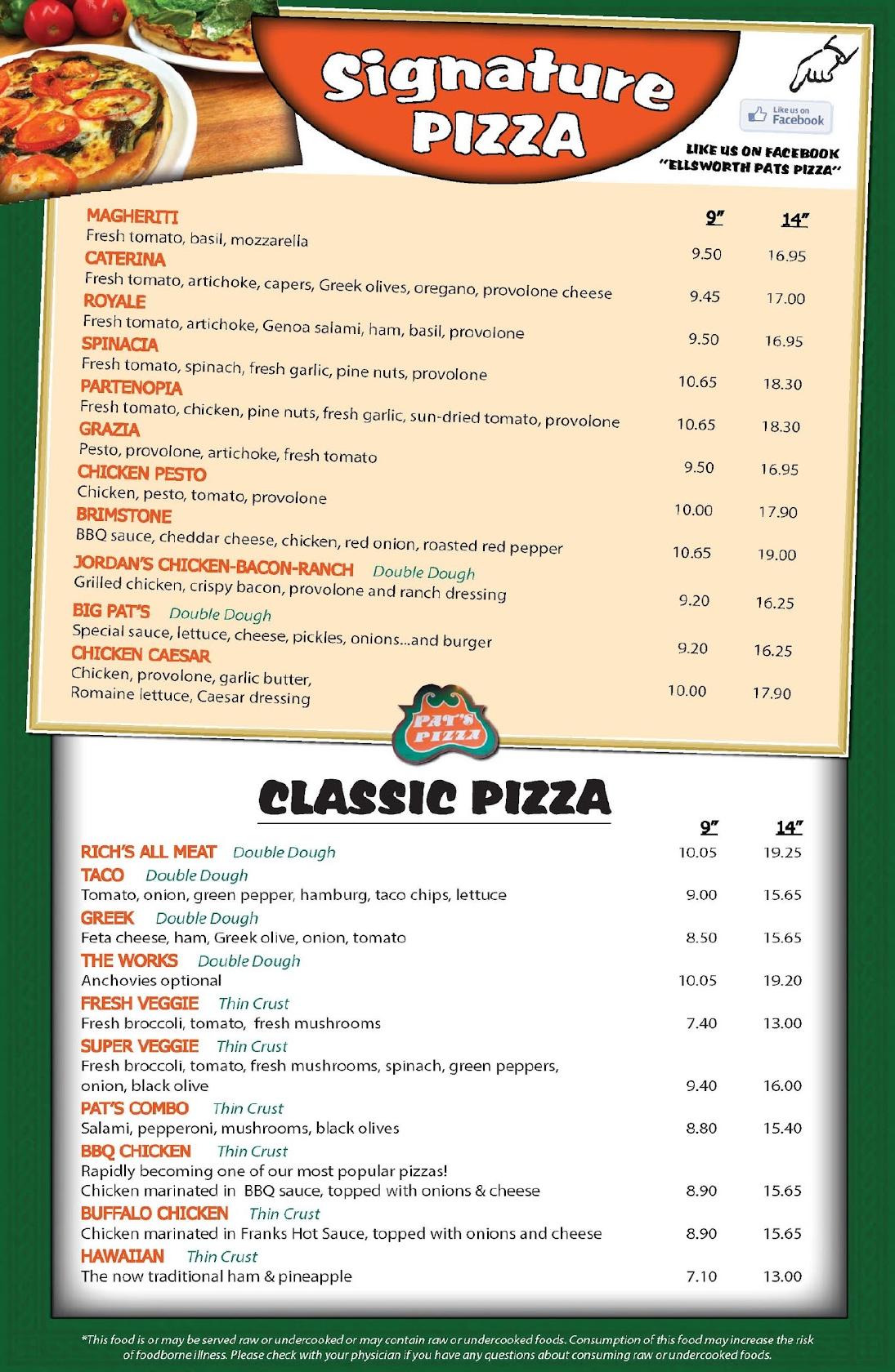 Menu at Ellsworth Pat's Pizza pizzeria, Ellsworth, 396 High St