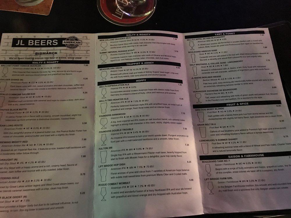 Menu at JL Beers pub & bar, Bismarck, 217 N 3rd St