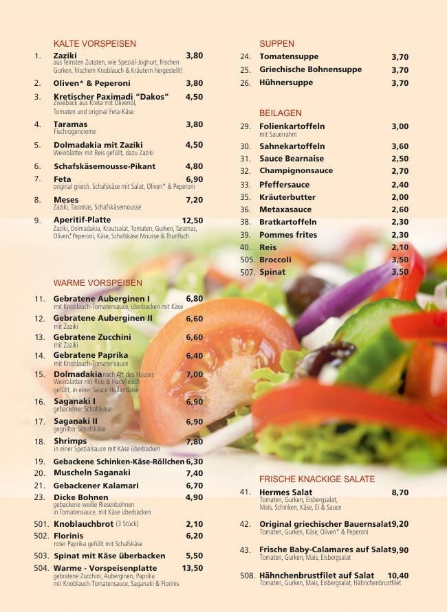 Menu at Restaurant Hermes, Düsseldorf, An d. Vehlingshecke 60