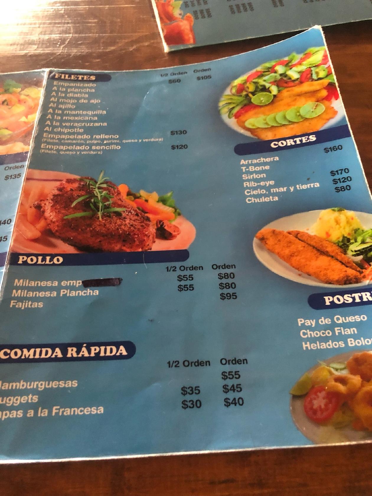 Menu at Restaurant-Bar Playas 2, San José de Gracia