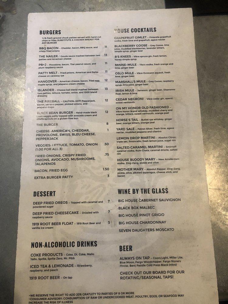 Menu at The Rusty Nail restaurant, Battle Lake