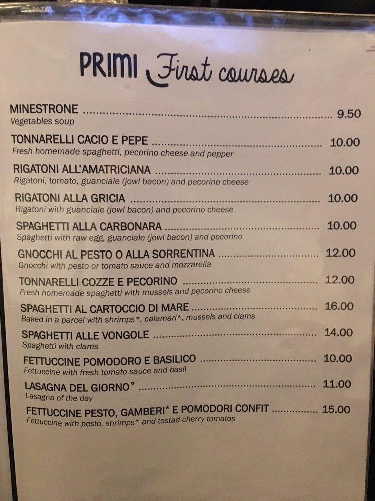 Menu at Saltimbocca ristorante, Rome