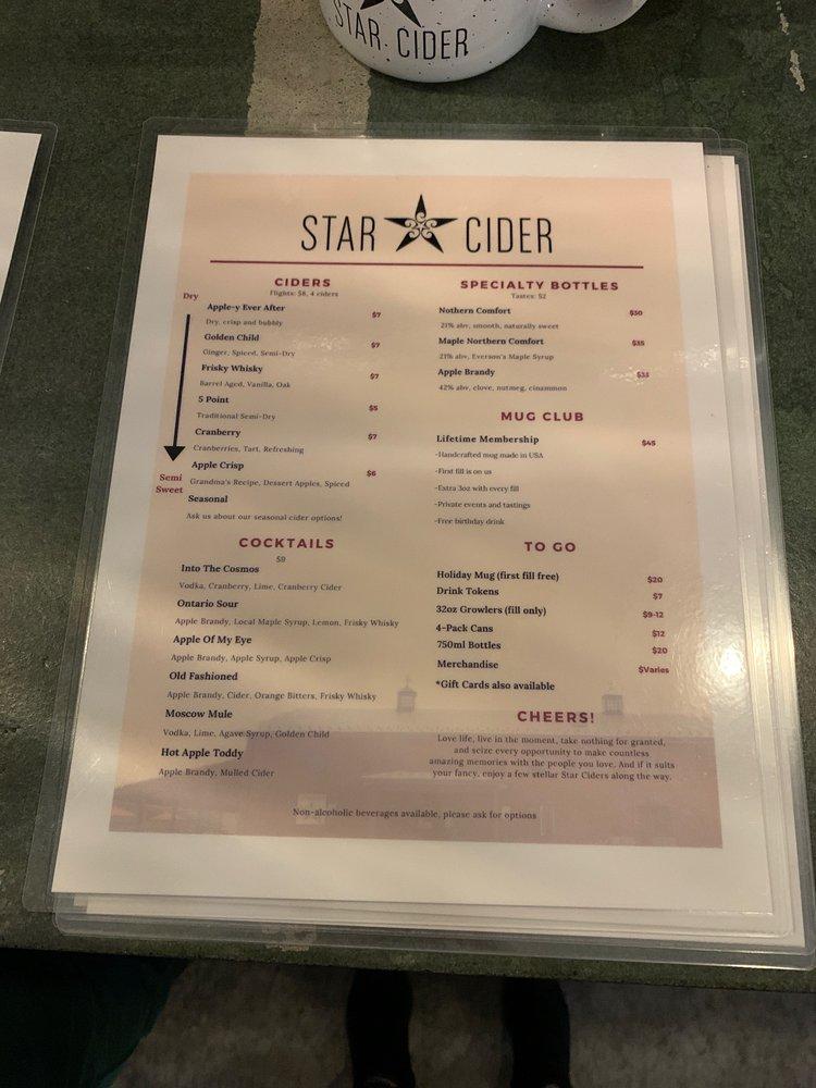 Menu at Star Cider pub & bar, Canandaigua