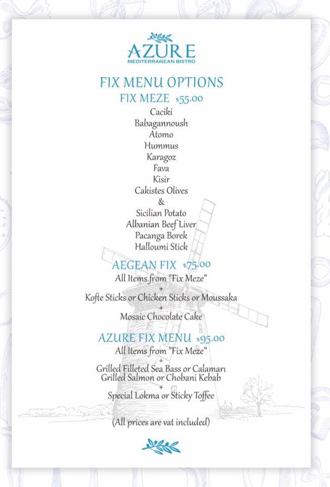 Menu at Azure Cyprus, Cyprus, Efeler Sk No:13