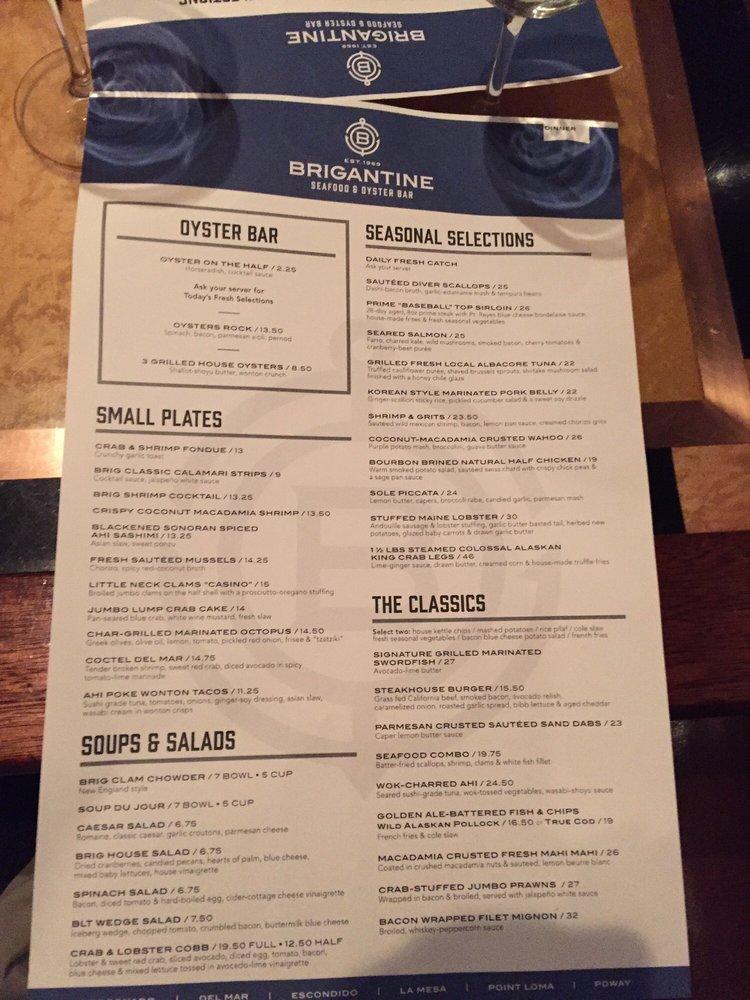 Menu at Brigantine restaurant, Poway, Poway Rd