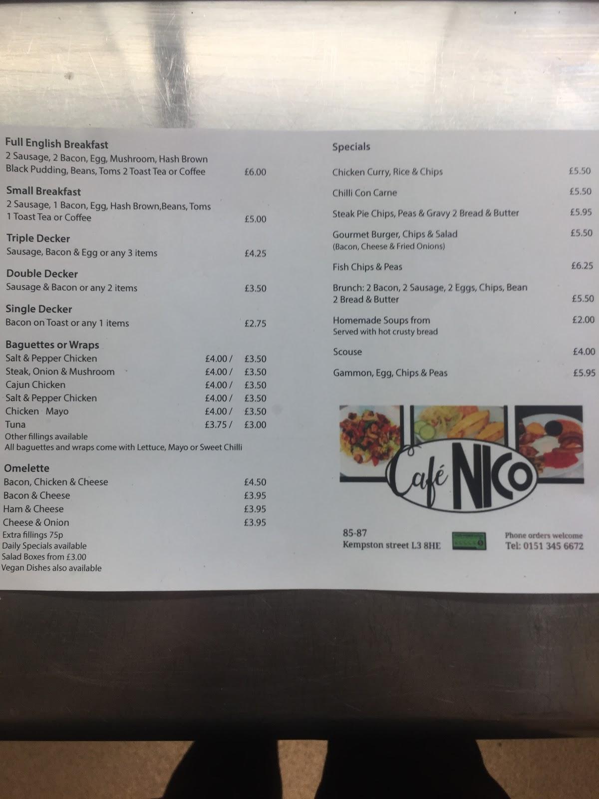 Carta de Cafe Nico, Liverpool